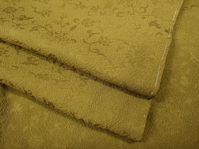 平和屋着物●上質な色無地　花唐草地紋　菜種油色　正絹　逸品　未使用　CABA8327ut