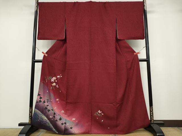 平和屋着物●訪問着　手描き　刺繍　蔦の葉花文　シルエット　暈し染め　金彩　やまと誂製　正絹　逸品　CABA8368ut