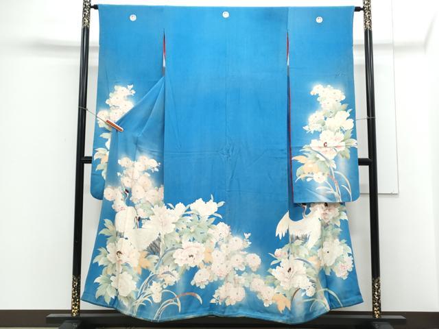 平和屋着物●アンティーク　大正ロマン　中国三大刺繍　相良刺繍　総刺繍　豪華振袖　鶴　草花文　暈し染め　正絹　逸品　CABA8451th