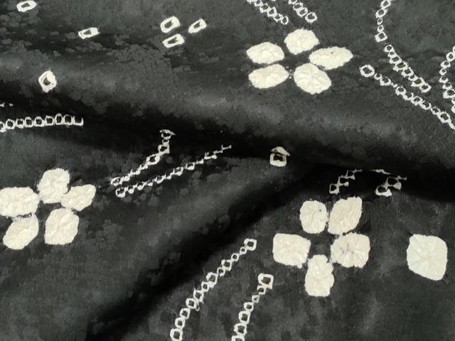 平和屋着物●上質な小紋　絞り　流水舞花文　黒地　正絹　逸品　CABA8843dy
