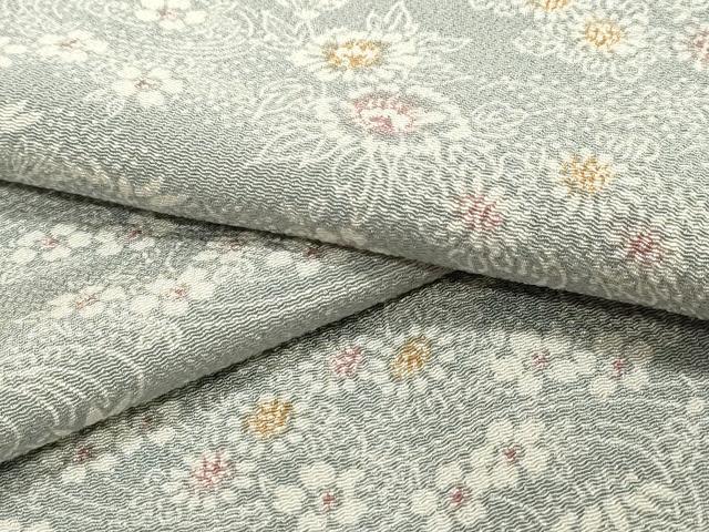 平和屋着物●上質な小紋　型染め　流水草花文　鬼しぼ縮緬　正絹　逸品　CABA8852dy