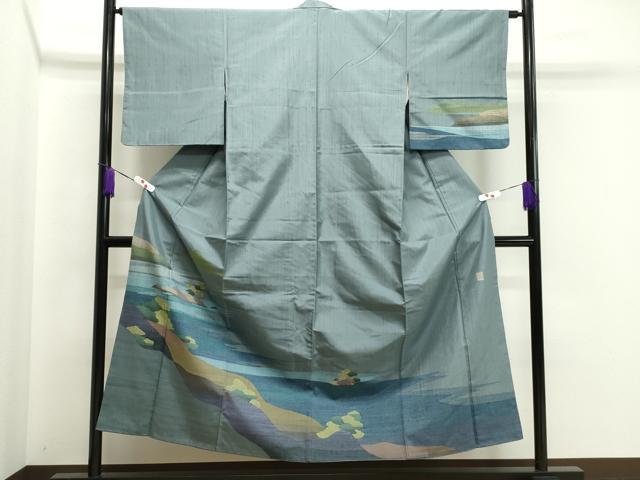 平和屋着物●訪問着　作家物　能州紬　風景文　ますいわ屋扱い　正絹　逸品　CABA8874dy