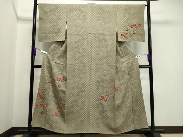 平和屋着物●訪問着　草花文　鬼しぼ縮緬　正絹　逸品　CABA8882dy