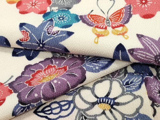平和屋着物●上質な小紋　紅型　花蝶文　鬼しぼ縮緬　正絹　逸品　CABA8890dy