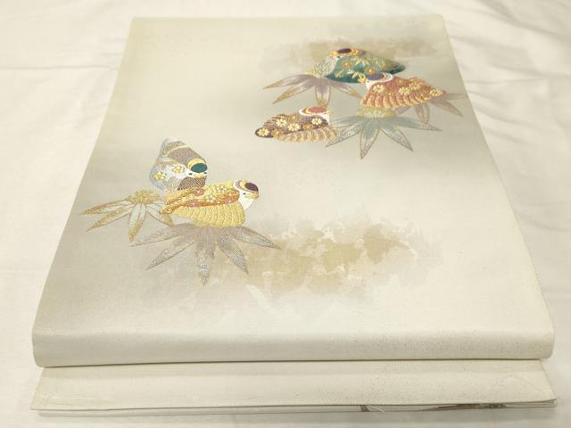 平和屋着物●六通柄袋帯　吉祥福良雀　金銀糸　研ぎ出し引箔　正絹　逸品　CABA9124dy