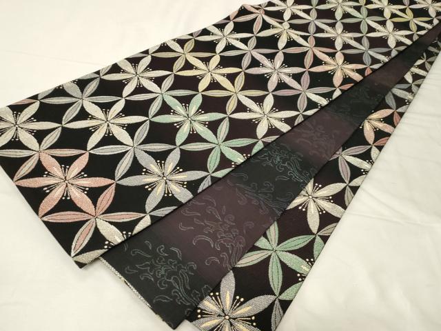 平和屋着物●両面　全通柄袋帯　皇金華山　花尽くし文　黒地　金銀糸　正絹　逸品　CABA9130dy