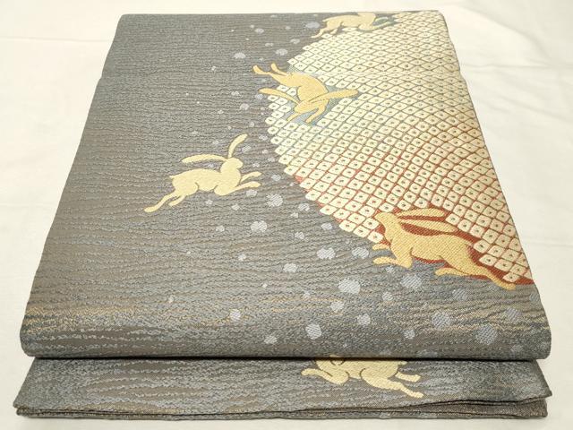 平和屋着物●六通柄袋帯　唐織　飛び兎　金糸　正絹　逸品　CABA9142dy