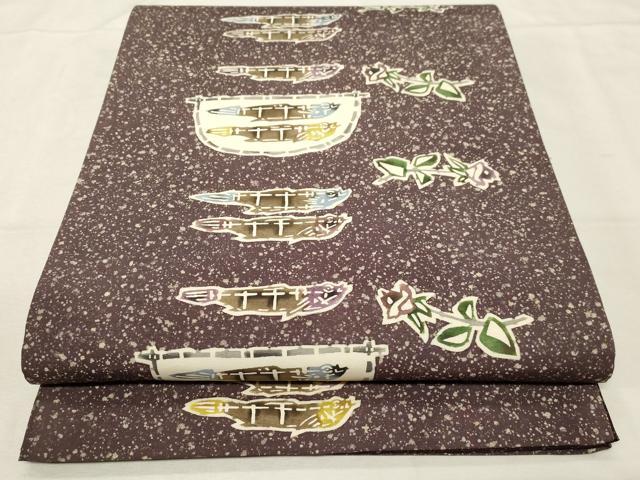 平和屋着物●全通柄袋帯　本場染大島紬　型染め　魚　正絹　逸品　未使用　CABA9151dy
