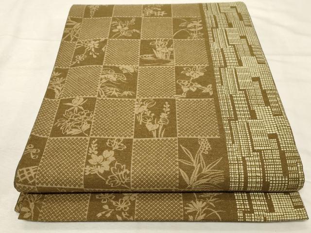 平和屋着物●全通柄袋帯　紬地　市松文様　正絹　逸品　CABA9171dy