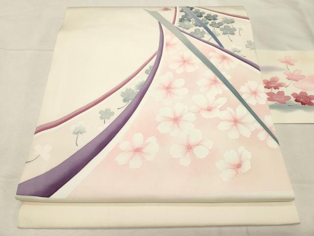 平和屋着物●塩瀬　九寸名古屋帯　孔雀草花文　正絹　逸品　CABA9183dy