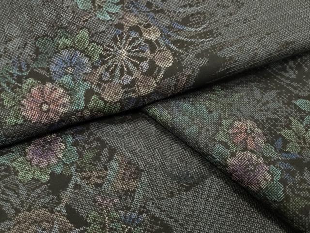 平和屋着物●本場大島紬　9マルキ　風景花文　正絹　逸品　未使用　CABA9625gh