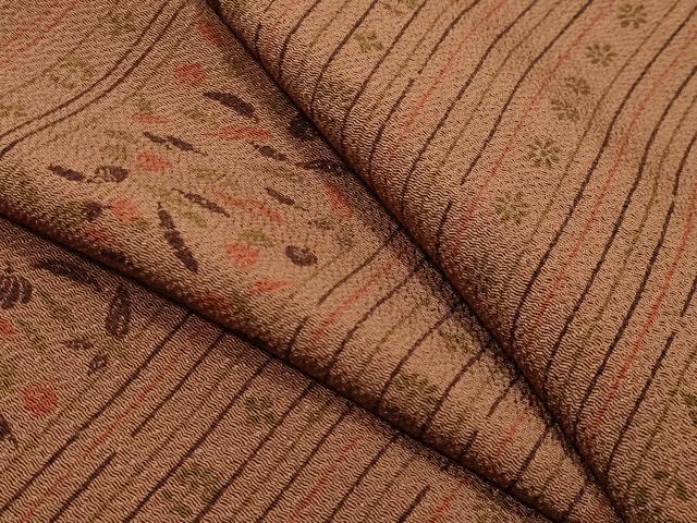 平和屋着物●上質な小紋　成り物　縞　鬼しぼ縮緬　正絹　逸品　CABA9631gh