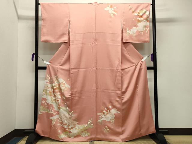 平和屋着物●訪問着　雲重ね扇面花文　金銀彩　正絹　逸品　CABA9632gh