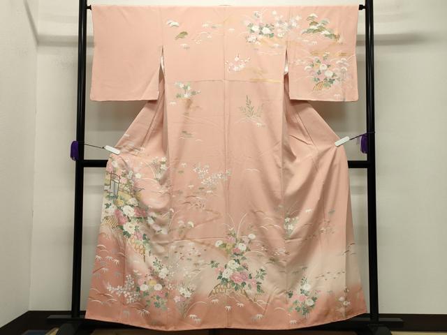 平和屋着物●訪問着　籬草花文　暈し染め　金彩　正絹　逸品　CABA9668gh