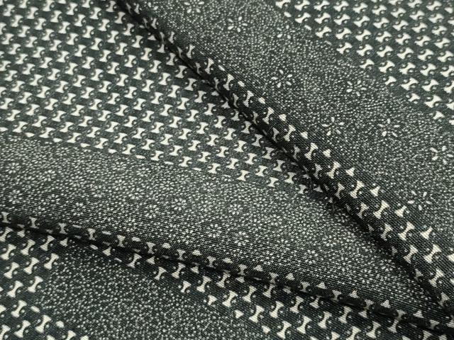平和屋着物●江戸小紋　幾何学寄せ小紋柄　黒地　正絹　逸品　CABA9679gh