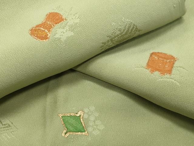 平和屋着物●長襦袢　無双仕立て　貝桶鼓花文　金彩　正絹　逸品　未使用　CABA9741gh