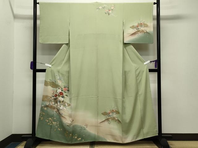 平和屋着物●訪問着　流水草花文　暈し染め　金彩　正絹　逸品　CABA9778gh