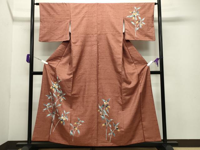 平和屋着物●訪問着　紬地　友禅　枝花文　正絹　逸品　CABA9779gh