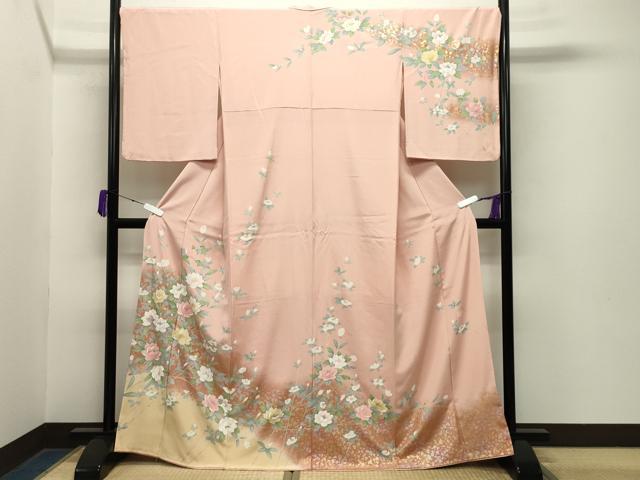 平和屋着物●訪問着　作家物　枝花文　暈し染め　金銀彩　正絹　逸品　CABA9815gh