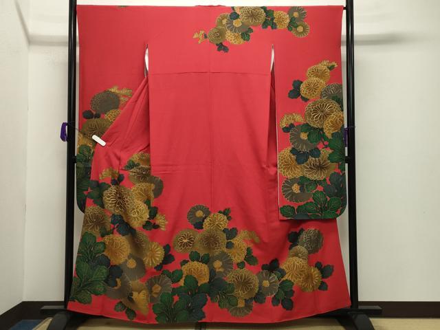 平和屋着物●ファッションデザイナー 花井幸子　振袖　駒刺繍　舞菊文　金彩　正絹　逸品　CABA9930gh