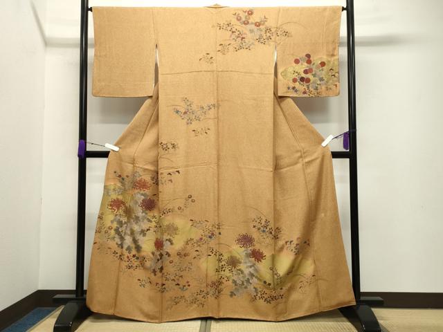 平和屋着物●訪問着　一染　雲取り乱菊花文　金彩　正絹　逸品　CABA9932gh