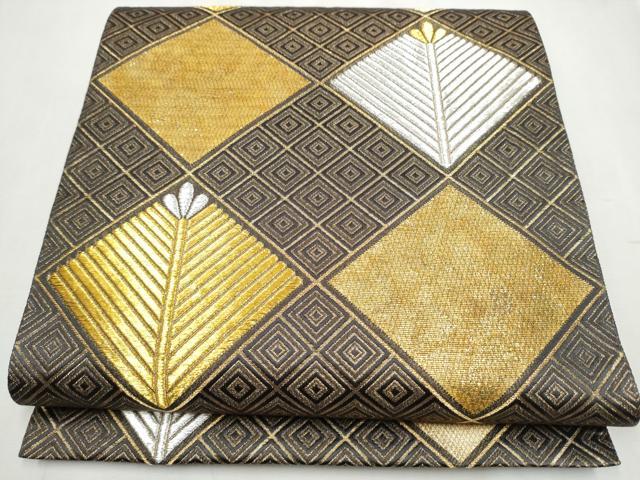 平和屋着物●六通柄袋帯　菱松葉文　金銀糸　正絹　逸品　CABB0417hy