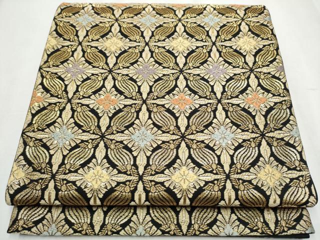 平和屋着物●六通柄袋帯　唐織　七宝鳳凰文様　黒地　金糸　正絹　逸品　CABB0419hy