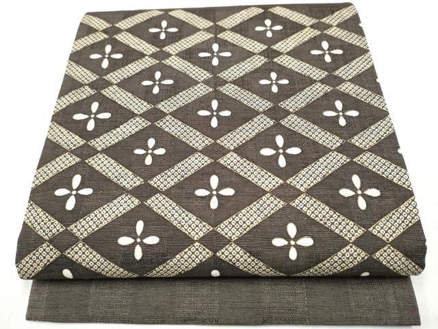 平和屋着物●九寸開き名古屋帯　紬地　菱花文　正絹　逸品　CABB0429hy