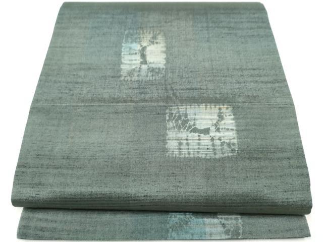 平和屋着物●両面　全通柄袋帯　紬地　絞り　色紙文　正絹　逸品　未使用　CABB0432hy