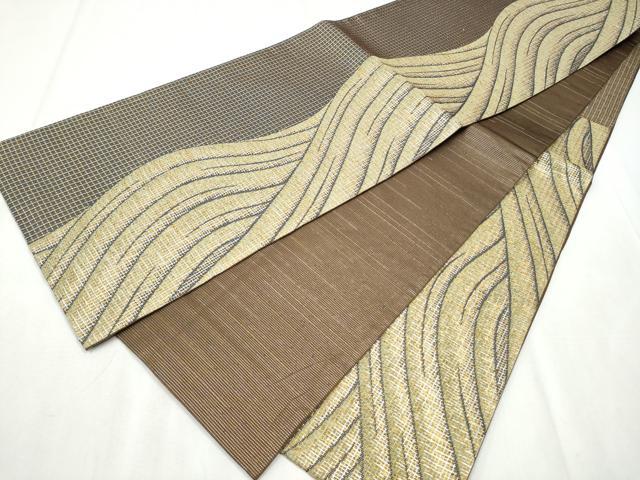 平和屋着物●両面　六通柄袋帯　よろけ縞　金銀糸　正絹　逸品　CABB0433hy