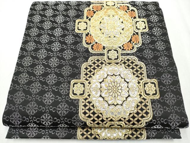 平和屋着物●六通柄袋帯　唐織　正倉院花唐草文　黒地　金銀糸　正絹　逸品　CABB0436hy