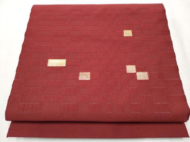 平和屋着物●八寸名古屋帯　綴れ　変わり市松文　金糸　正絹　逸品　CABB0446hy