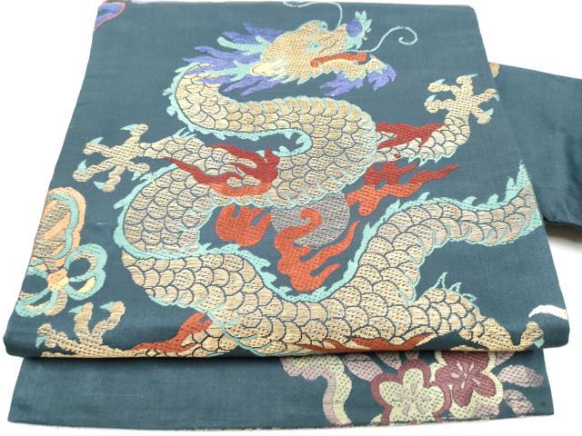 平和屋着物●アンティーク　大正ロマン　九寸名古屋帯　唐織　龍　引き抜き帯　正絹　逸品　CABB0453hy