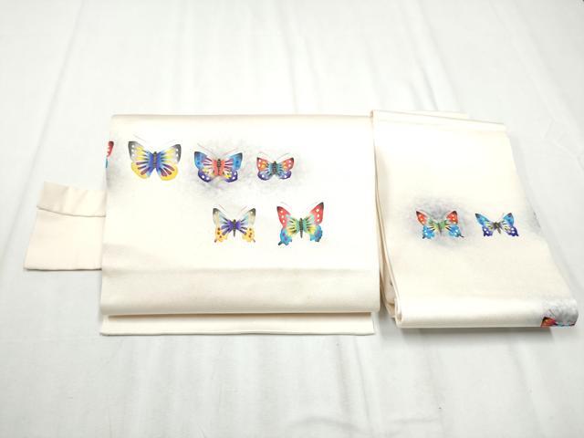 平和屋着物●つけ帯　型染め　舞蝶文　正絹　逸品　CABB0476hy