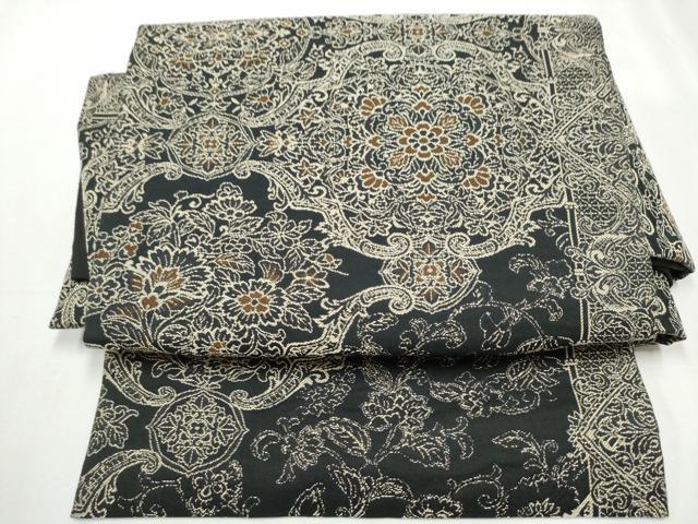 平和屋着物●つけ帯　紅花染　正倉院更紗花文　黒地　正絹　逸品　CABB0485hy