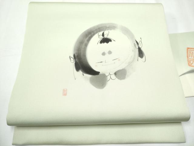 平和屋着物●塩瀬　九寸名古屋帯　作家物　手描き　童子　正絹　逸品　CABB0499hy