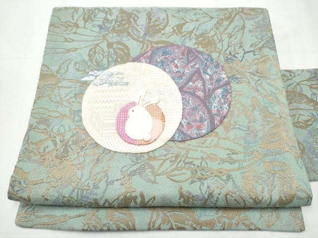 平和屋着物●九寸名古屋帯　パッチワーク　兎　銀糸　正絹　逸品　CABB0505hy
