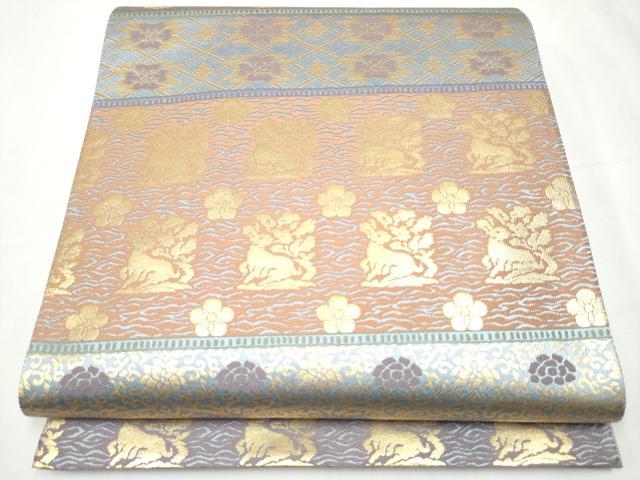 平和屋着物●全通柄袋帯　花兎　金糸　正絹　逸品　CABB0533hy