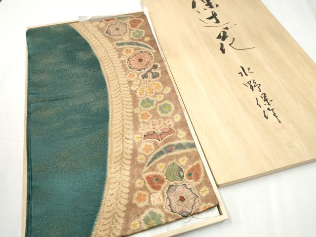 平和屋着物●伝統工芸士　水野保　保辻が花染　九寸開き名古屋帯　絞り　金通し地　共箱付き　正絹　逸品　CABB0543hy