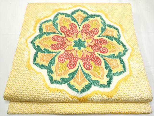 平和屋着物●名門　藤娘きぬたや・総絞り　九寸名古屋帯　花唐草文　正絹　逸品　CABB0545hy