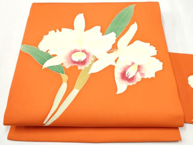 平和屋着物●本加賀友禅作家　談議所栄二　塩瀬　九寸名古屋帯　カトレア　丹色　正絹　逸品　CABB0559hy