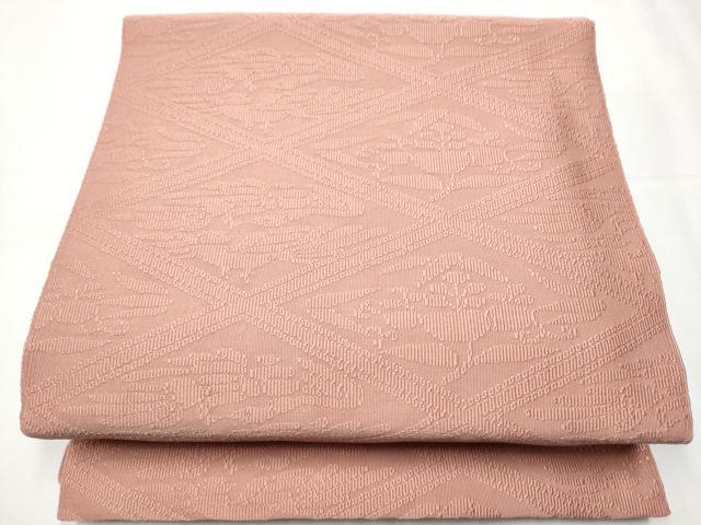 平和屋着物●八寸名古屋帯　手織綴れ　菱花鳥文　ときがら茶色　正絹　逸品　CABB0597hy