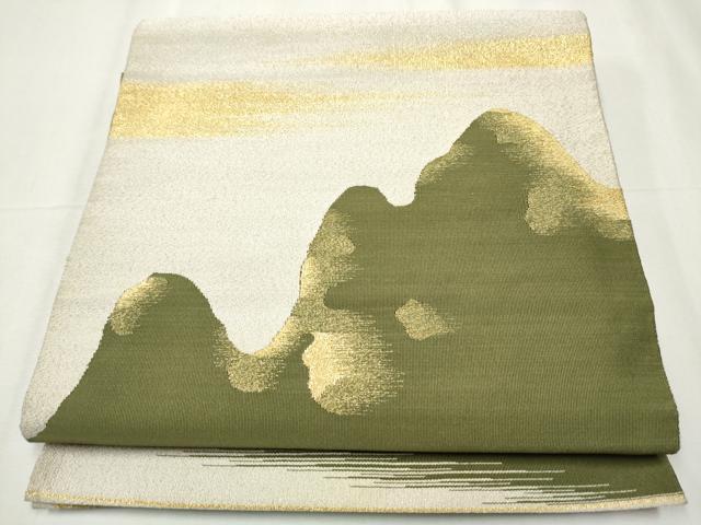 平和屋着物●爪掻き本綴れ　八寸名古屋帯　遠山霞文　金銀糸　正絹　逸品　CABB0606hy