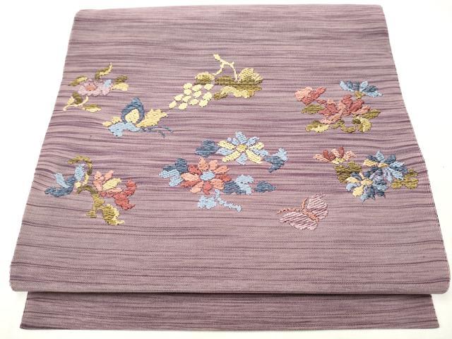 平和屋着物●八寸名古屋帯　唐織　綴れ　花蝶文　正絹　逸品　CABB0610hy