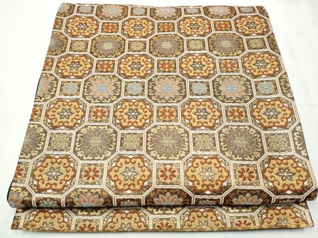 平和屋着物●六通柄袋帯　唐織　蜀江花文　金糸　正絹　逸品　CABB0654hy