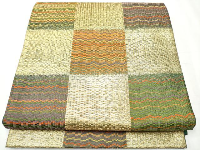 平和屋着物●西陣河村織物謹製・手織り　六通柄袋帯　粋彩市松紋　金糸　正絹　逸品　CABB0655hy