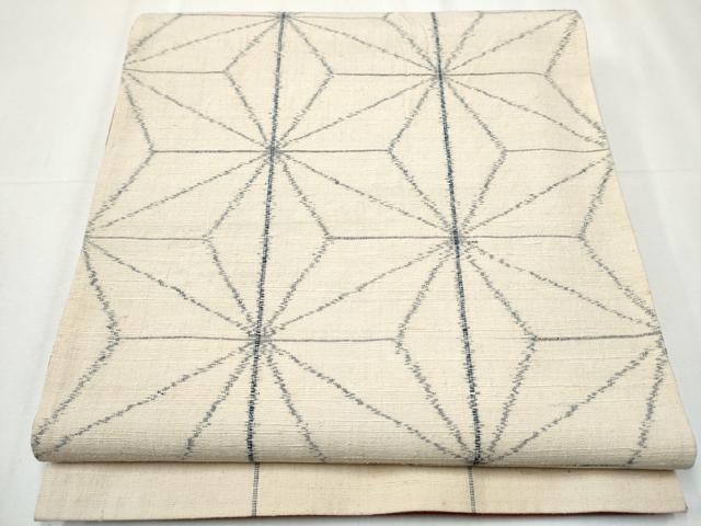 平和屋着物●六通柄袋帯　紬地　麻の葉文様　正絹　逸品　CABB0657hy