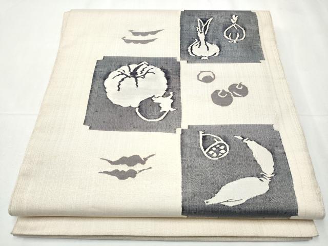 平和屋着物●太鼓柄袋帯　すくい織　成物　銀糸　正絹　逸品　CABB0659hy