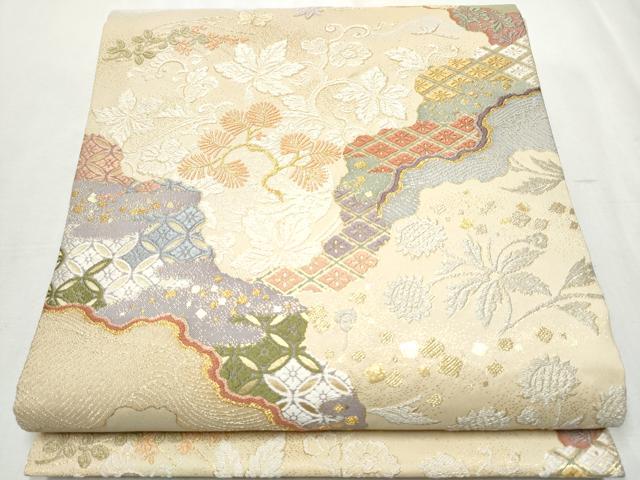 平和屋着物●六通柄袋帯　唐織　吉祥花文　金糸　正絹　逸品　CABB0690hy