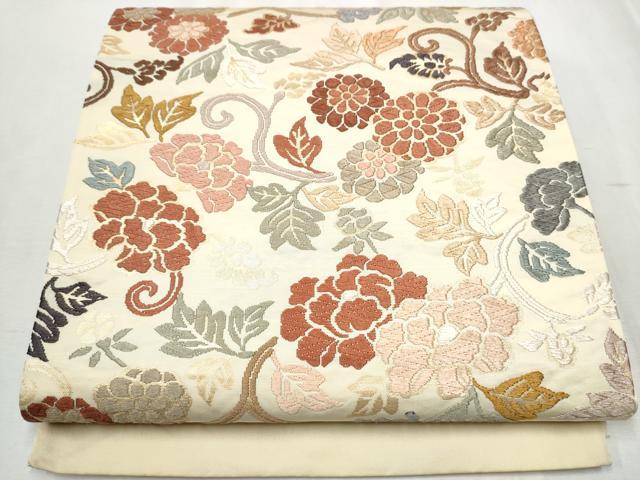 平和屋着物●西陣　六通柄袋帯　唐織　花唐草文　金糸　証紙付き　正絹　逸品　未使用　CABB0691hy